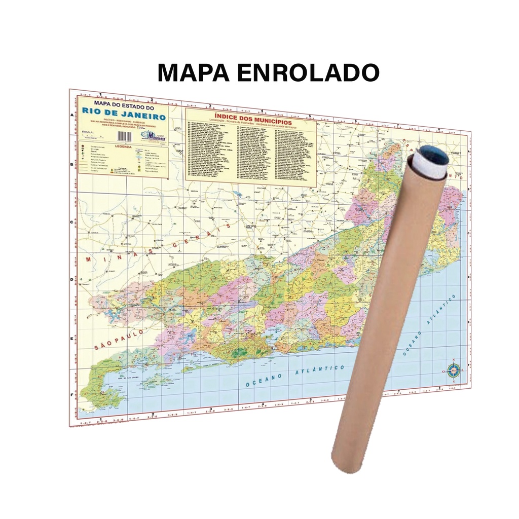 Mapa Estado Rio de Janeiro Enrolado Laminado Gigante 120x90cm - Atual ...