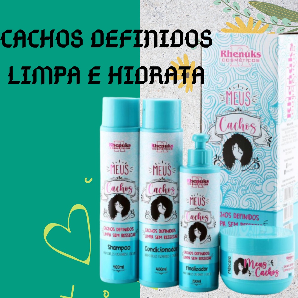 Kit Meus Cachos , cachos definidos sem ressecar, com 4 itens shampoo, condicionador, mascara de ...