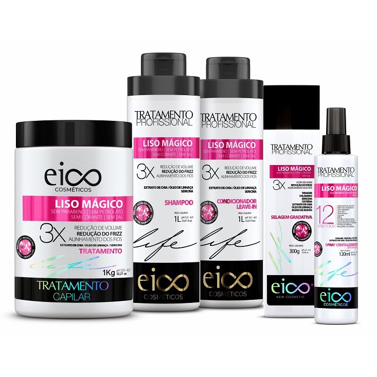 Kit Eico Liso Mágico Shampoo e Condicionador Leave-in 1L + Máscara ...