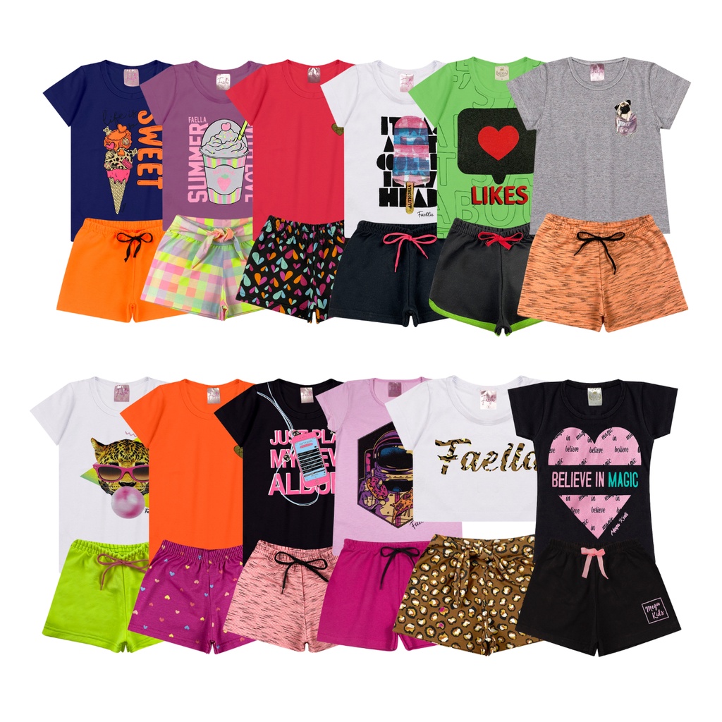 Kit Conjunto Infantil Verão Menino e Menina Com 4 Conjuntos Sortidos ...
