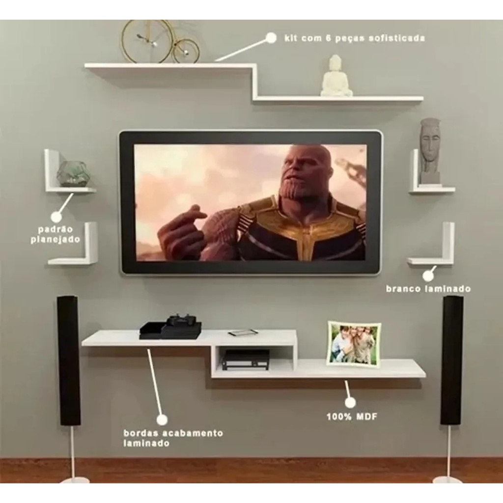 Rack Suspenso Para Tv 6 Peças Com Prateleiras Para Sala | Shopee Brasil