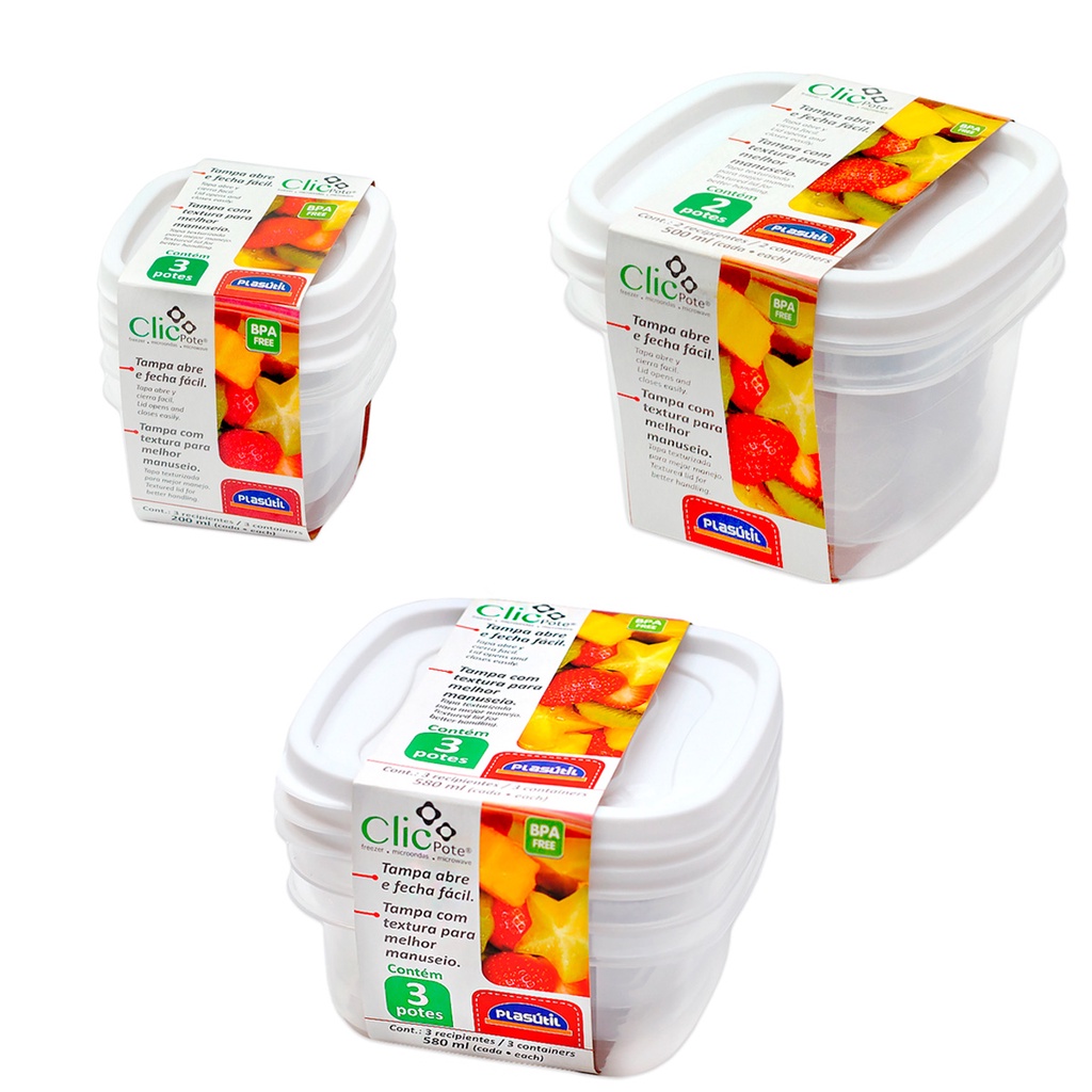 8 potes plásticos 200ml 500ml 580ml com tampa para mantimentos Vasilha ...