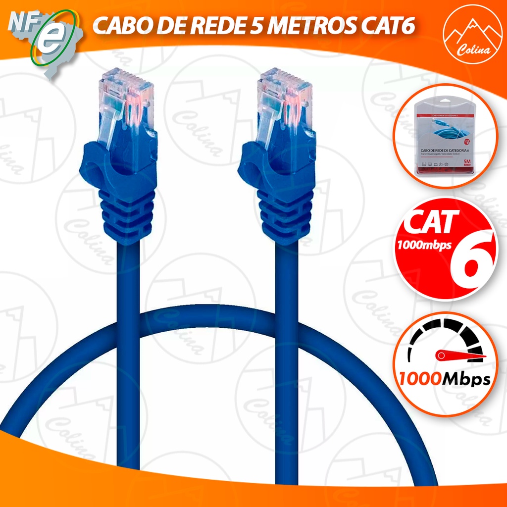Cabo de Rede Cat 6 Internet 5 Metros 1000Mbps Montado Ponta RJ45 Net ...