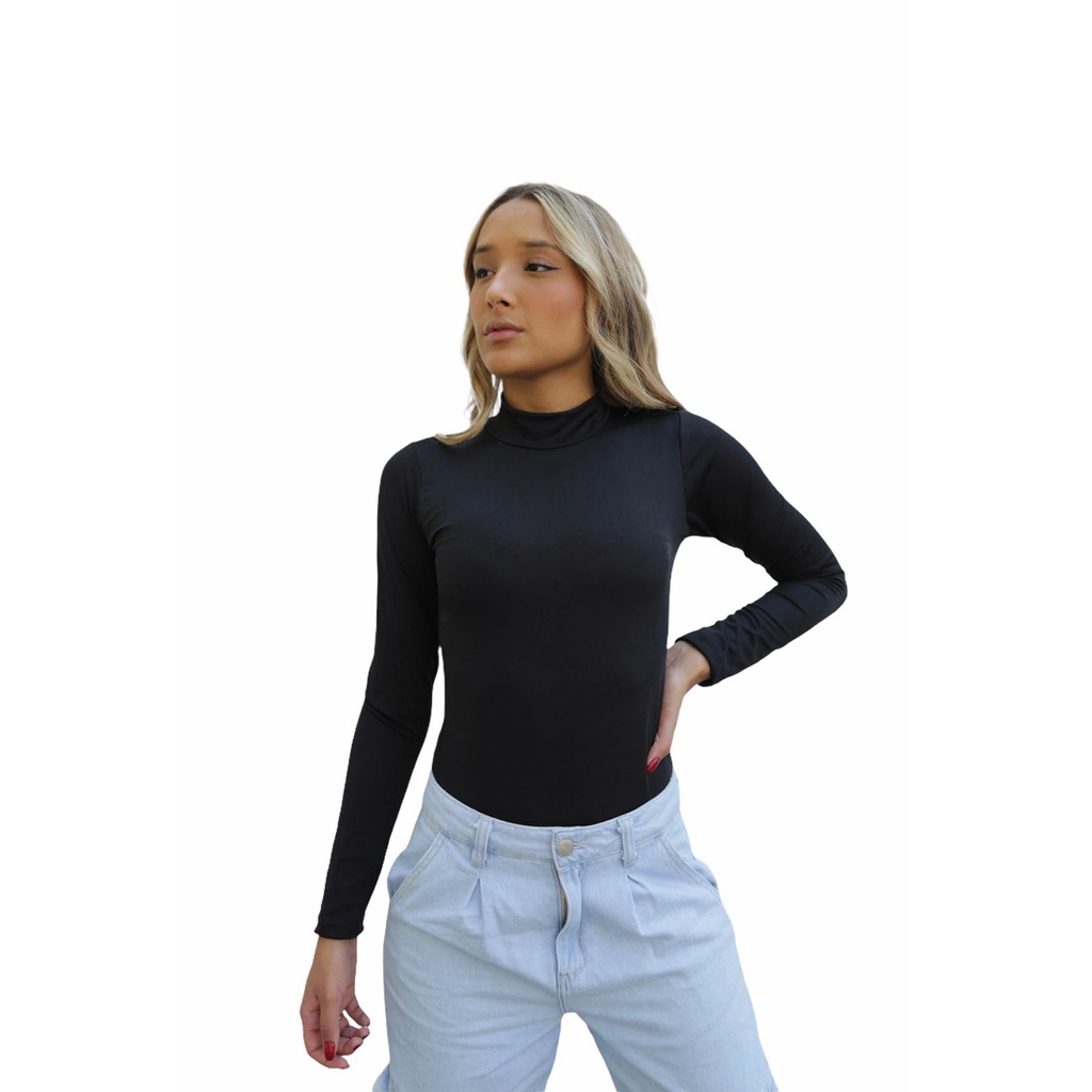 Blusa Body Bori Feminino Manga Longa Liso Gola Alta Moda Feminina ...