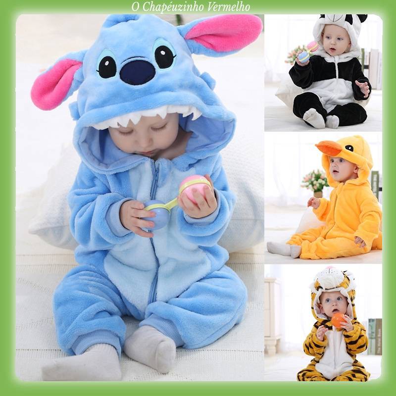 Macacão do Stitch com Capuz Infantil Unissex / Roupa Fofa para Recém-Nascidos/Bebês / Fantasia ...