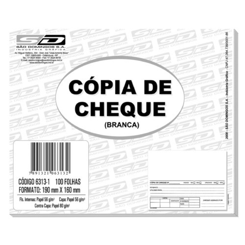 Bloco cópia de cheque 100 folhas SD Para registrar os cheques emitidos ...