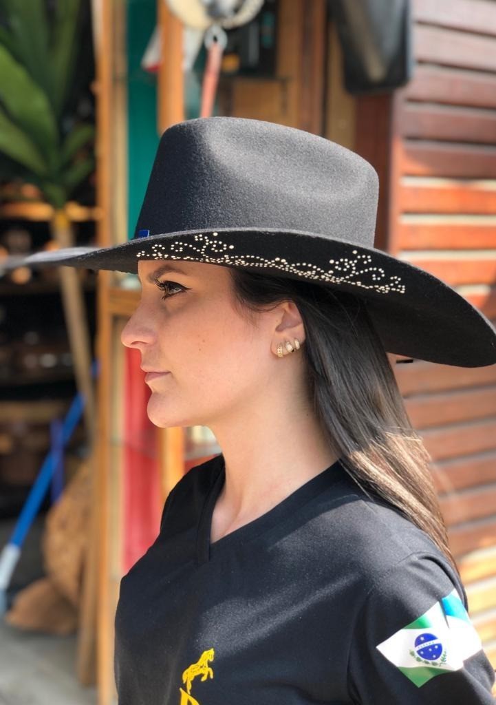Chapéu Country Feminino Original Pralana Com Strass/Brilho Preto ...