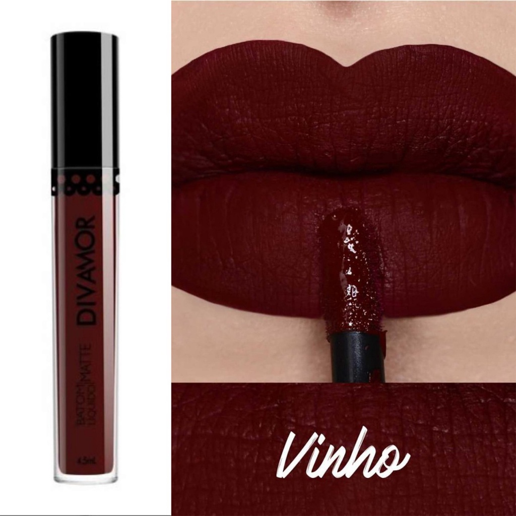 Batom Líquido Matte Divamor Vinho | Shopee Brasil