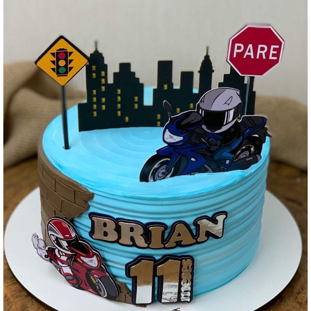 TOPO DE BOLO MOTO MOTOQUEIRO TOPPER PERSONALIZADO | Shopee Brasil