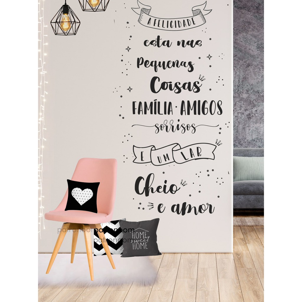 Adesivo decorativo, parede/painel/azulejo/vidro Lettering a felicidade ...