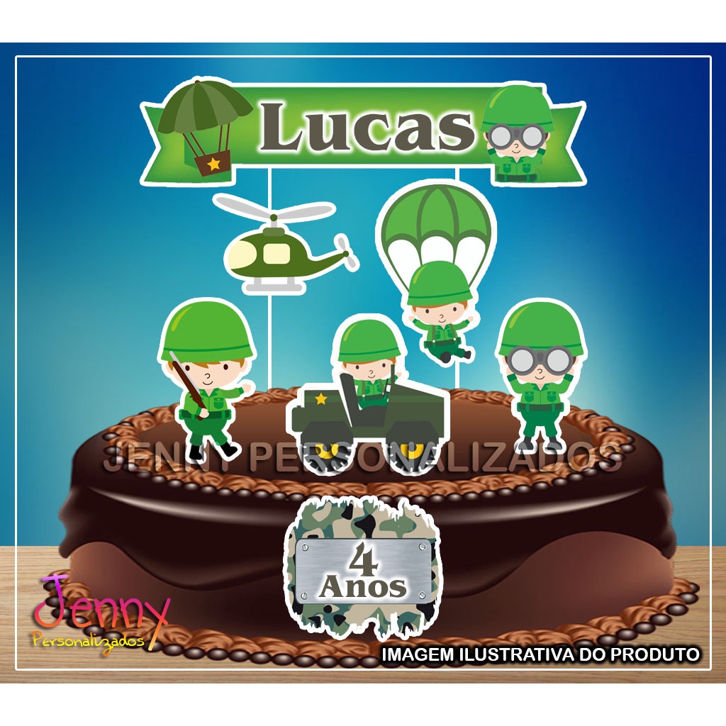 Topo Topper de Bolo Exercito - Militar Personalizado com Nome | Shopee ...