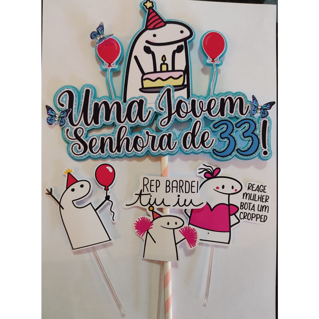 Topo de Bolo Flork Meme Personalizado Festa 4 Peças | Shopee Brasil