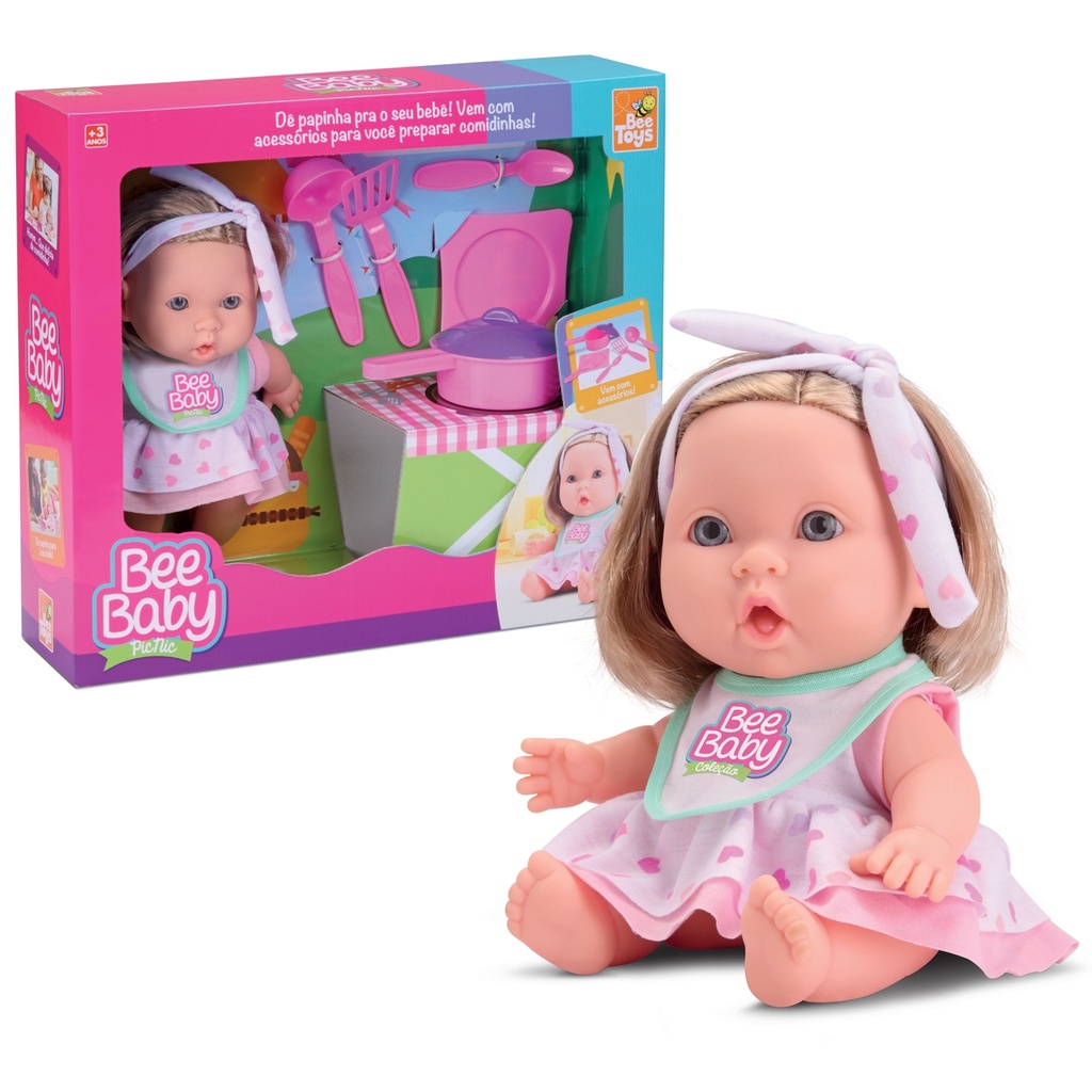 Boneca Bebe Bee Baby Pic Nic C/ Panelinha - Bee Toys | Shopee Brasil