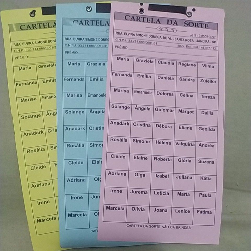 50 Cartelas de rifa com 200 nomes cada uma | Shopee Brasil
