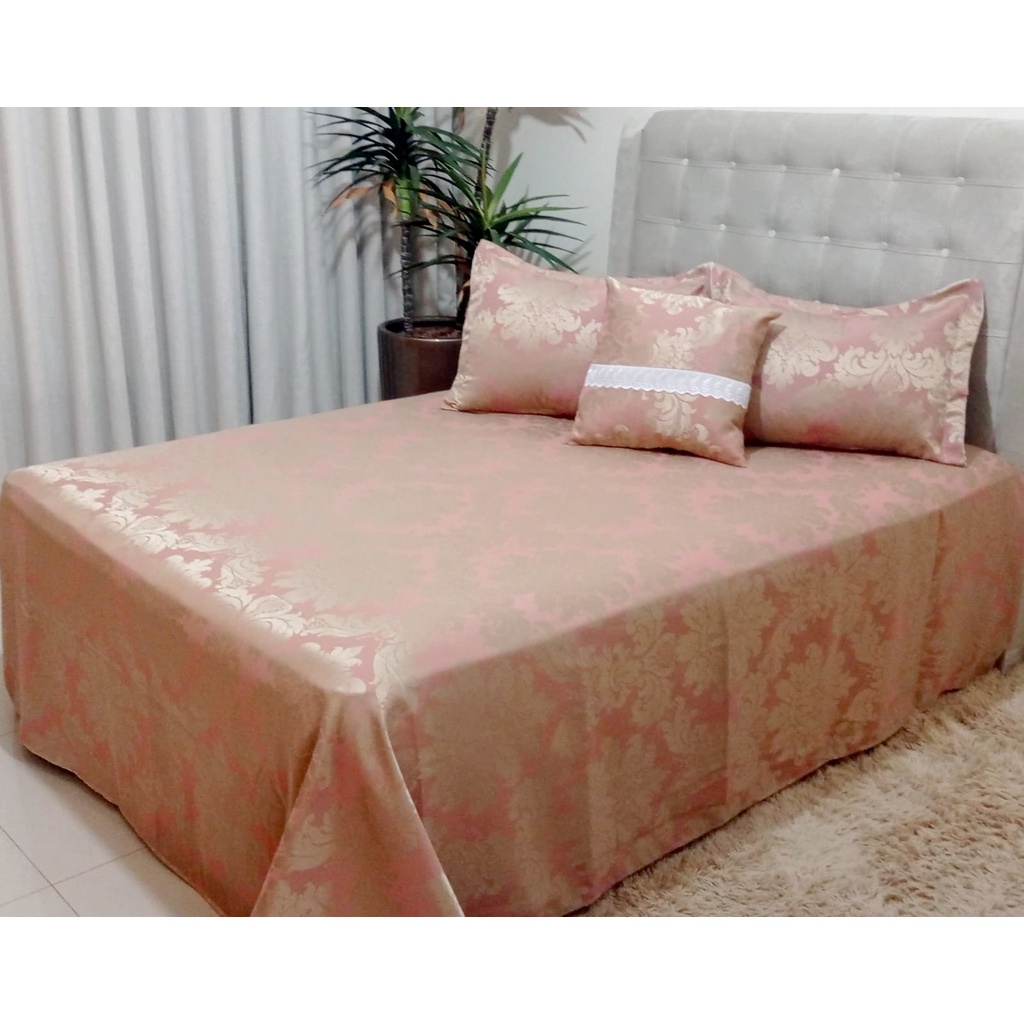 Cobre Leito Casal Queen Caribe Rosê em Jacquard 5 peças | Shopee Brasil