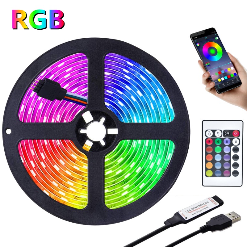5 Meters RGB LED Strip Light Flexible Bluetooth IR Remote Control DC5V ...