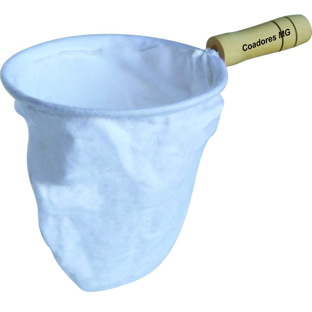 02 Coador De Café De Pano 100% Algodão tamanho G Cabo Madeira | Shopee ...