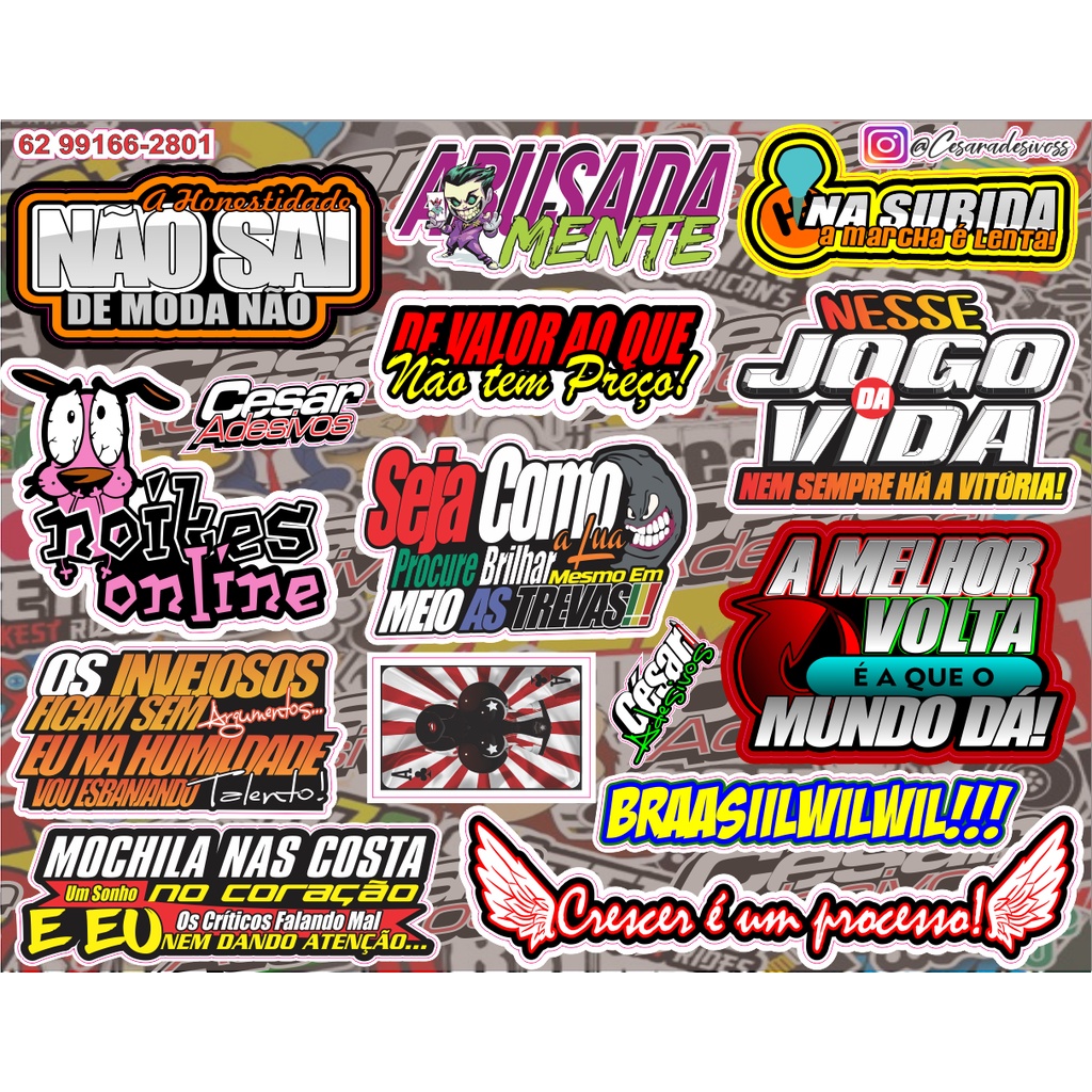 Cartela De Adesivos Carro Moto Caminhão Bike | Shopee Brasil