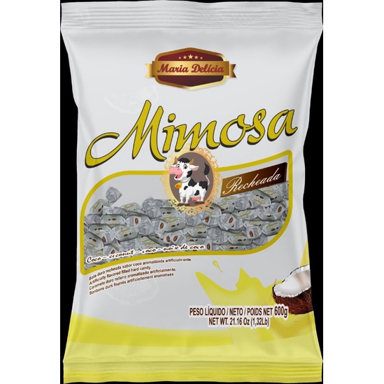 Bala recheada Mimosa Maria Delícia 600 gramas. Coco/Chocolate/Leite ...