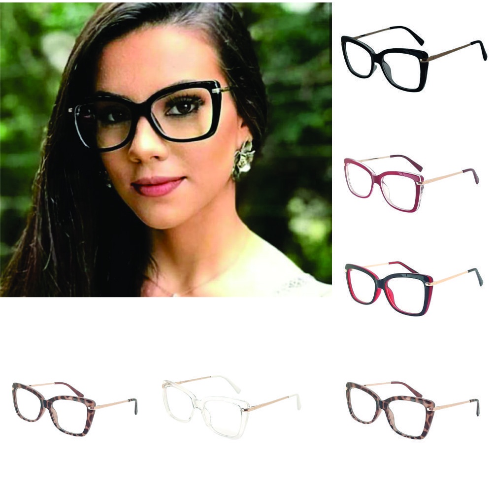 Armação de Óculos para Grau Feminino Retangular Gatinho Elegante Rosto ...