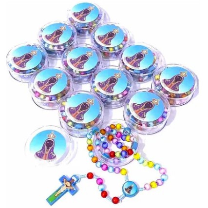 KIT PARA REVENDA TERÇO INFANTIL COLORIDO DEVOTO MIRIN 12 UNIDADES ...