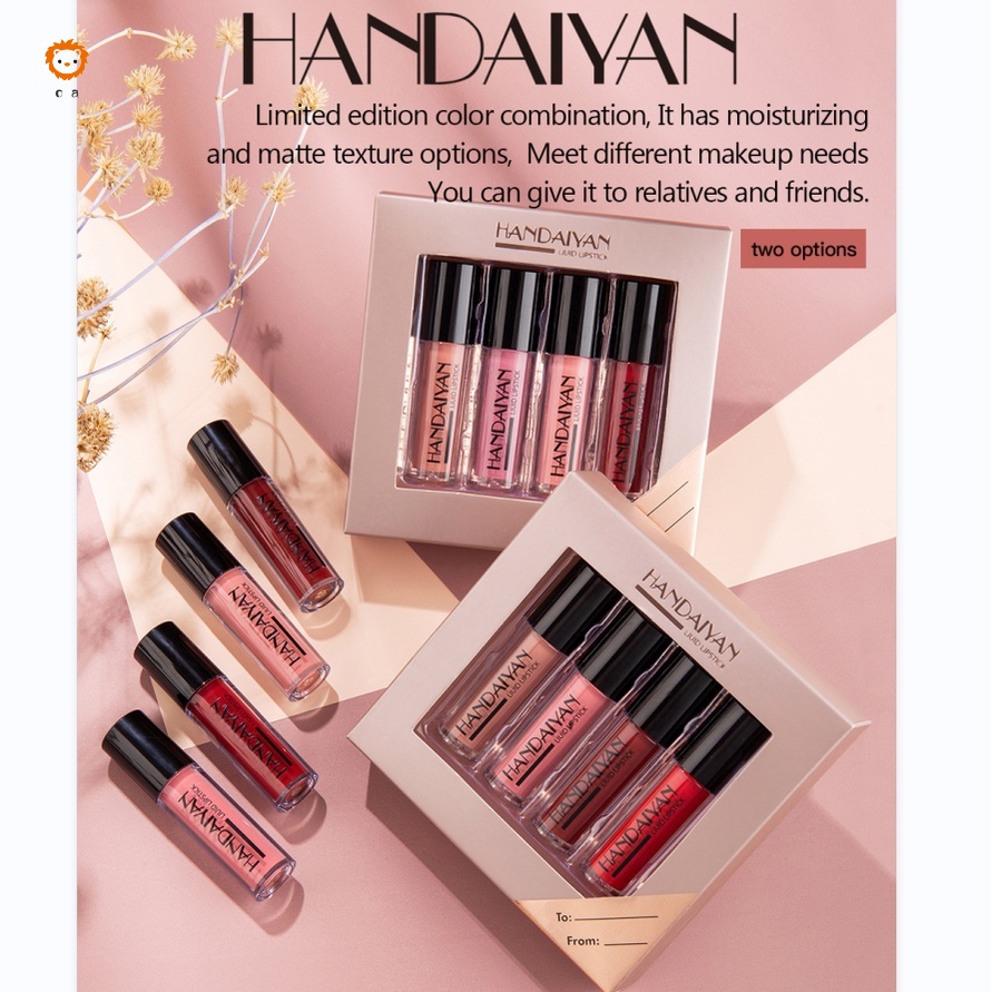 HANDAIYAN 4 Peças Conjunto De Batom Líquido Fosco/Maquiagem Leve/Kit De ...