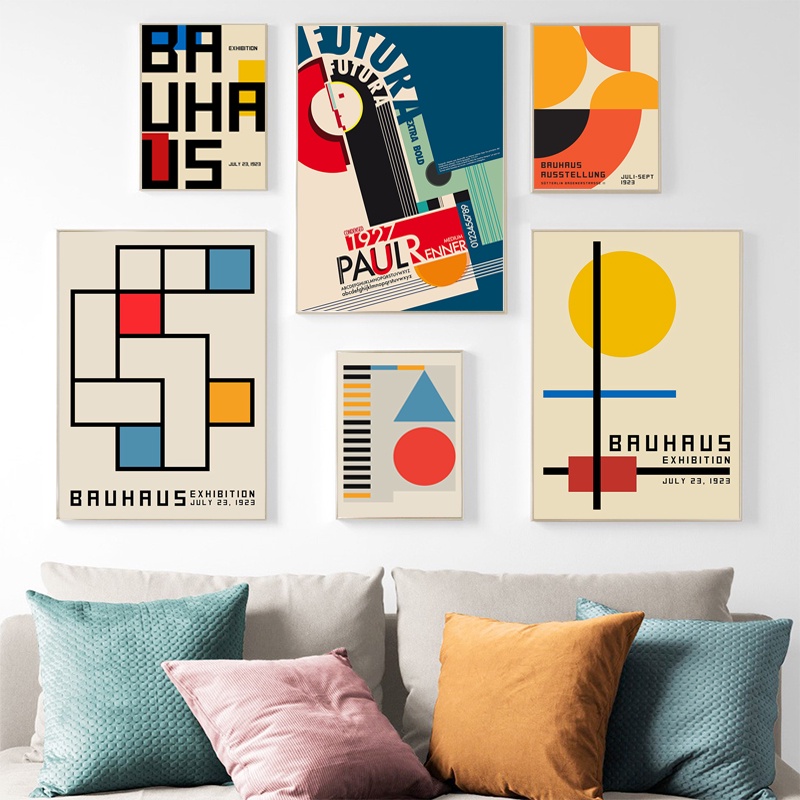 Retro Pintura Da Lona Abstrata Colorido Padrões Bauhaus Geométrica Impressões Cartaz Arte Parede ...