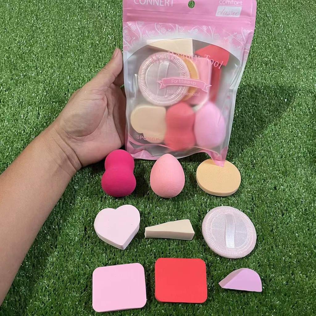 Kit 9 esponjas de maquiagem reutilizavel base pó compacto item de ...