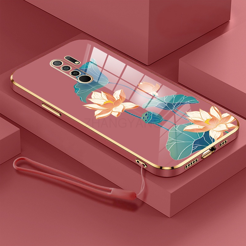 Capa Redmi 9 Caixa Telefônica Galvanizada silikon Macia retro Lótus ...