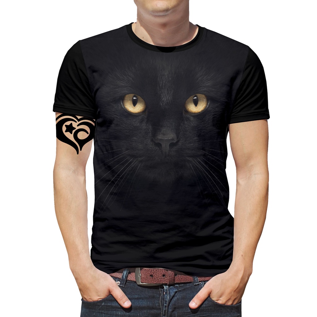 Camiseta de Gato Masculina Blusa Animal Preto | Shopee Brasil