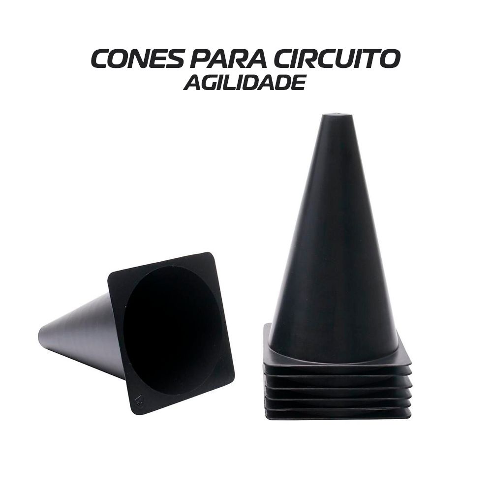 Kit 5 Cones Preto para Circuito Liso Treino Agilidade Funcional ...