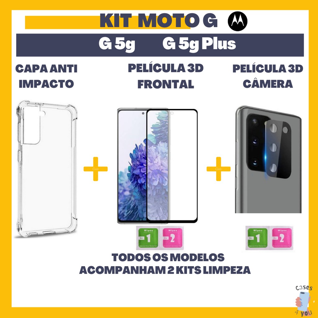 Kit Moto G Capa Anti Impacto Película Frontal 3D Película Câmera 3D ...
