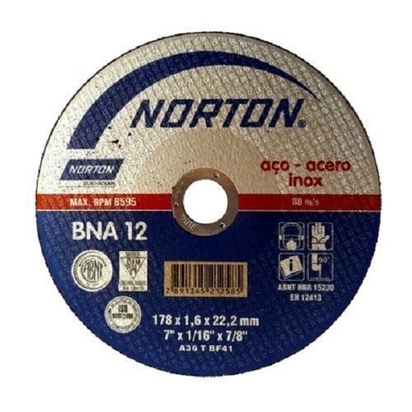 DISCO DE CORTE FINE NORTON BNA12 7x1/16X7/8X1,6 22,2MM 10 PEÇAS ...