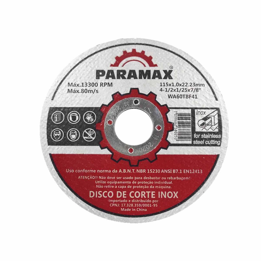 Kit 06 Unidades Disco Corte Inox 4 1 2 X 1 16 x7 8 PARAMAX Desconto