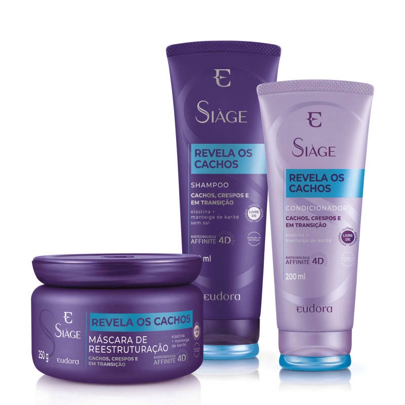 Kit Eudora Siage Revela Os Cachos Shampoo+Condicionador+Mascara ...