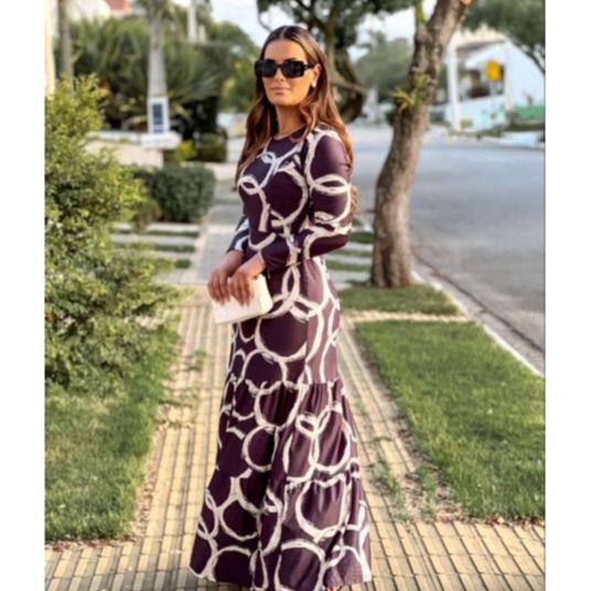 Vestido Longo manga longa em Malha Elaspol Moda Cristã Evangélica Jovem ...