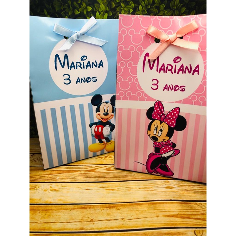 Sacolinha personalizada Tema Minnie rosa e mickey azul/ mickey e minnie ...