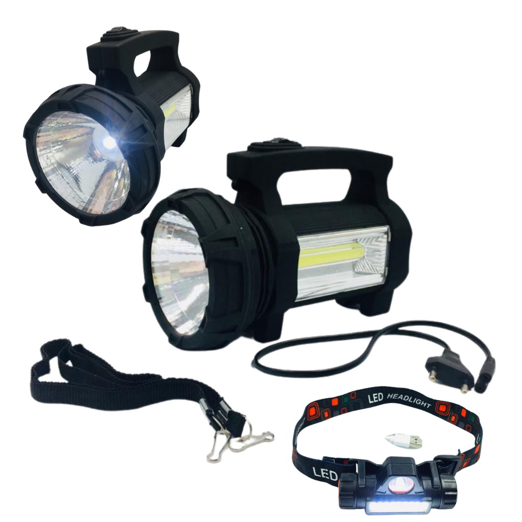 Kit 2 Lanternas Cabeca E Mao Ciclismo Pesca Camping Trilha Aventura