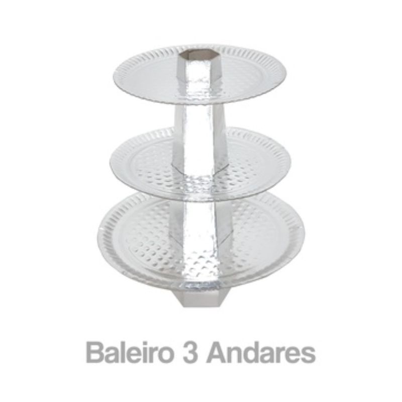 Baleiro 3 Andares Prata Metalico Porta Bala De Aniversário Decoração ...