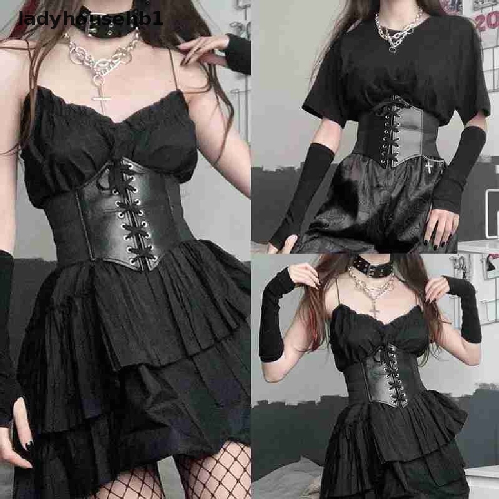 ladyhousehb1 1pç Cinto Corset Largo De Couro PU Com Cadarço Escuro ...