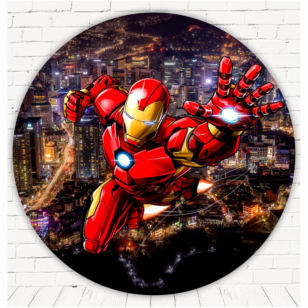 Painel Redondo Sublimado 3D 1,50m Homem De Ferro com elástico | Shopee Brasil