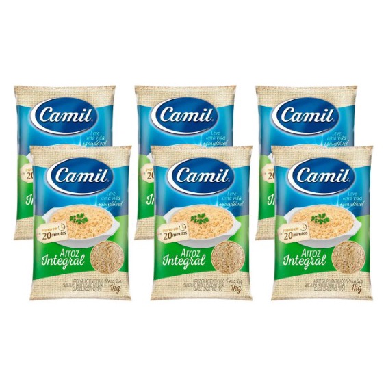 Kit 6 Arroz Integral Parboilizado Camil 1kg | Shopee Brasil