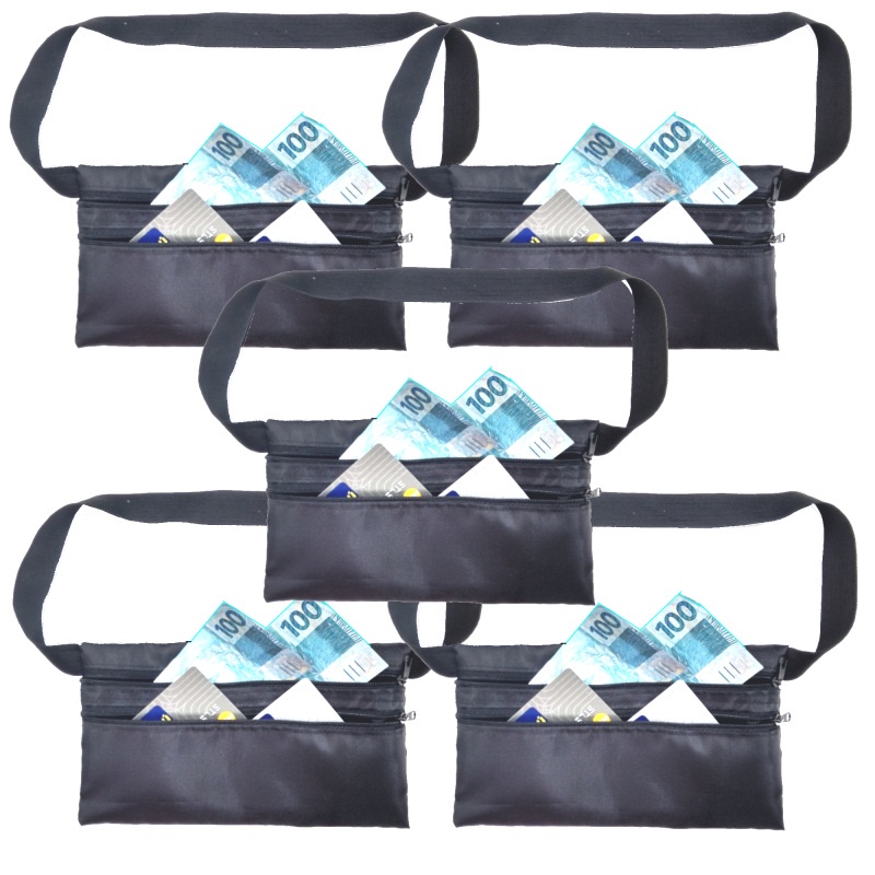 Kit com 5 Pochete Porta Dolar Doleira Money Belt 2 Divisões Poliester ...