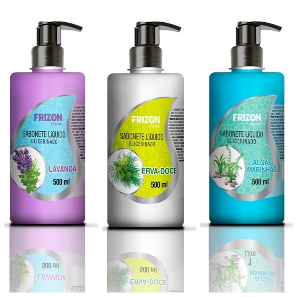 Sabonete liquido glicerinado 500ml, Frizon, Erva doce, Morango, Lavanda ...