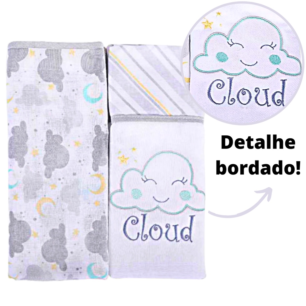 Kit 2 Cueiros Charutinho Bebê Céu Encantado Bordado Neutro 80x80cm ...