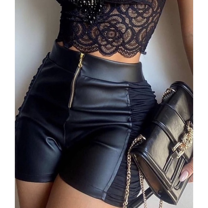 Shorts Couro Fake Moda Gringa Lindo | Shopee Brasil