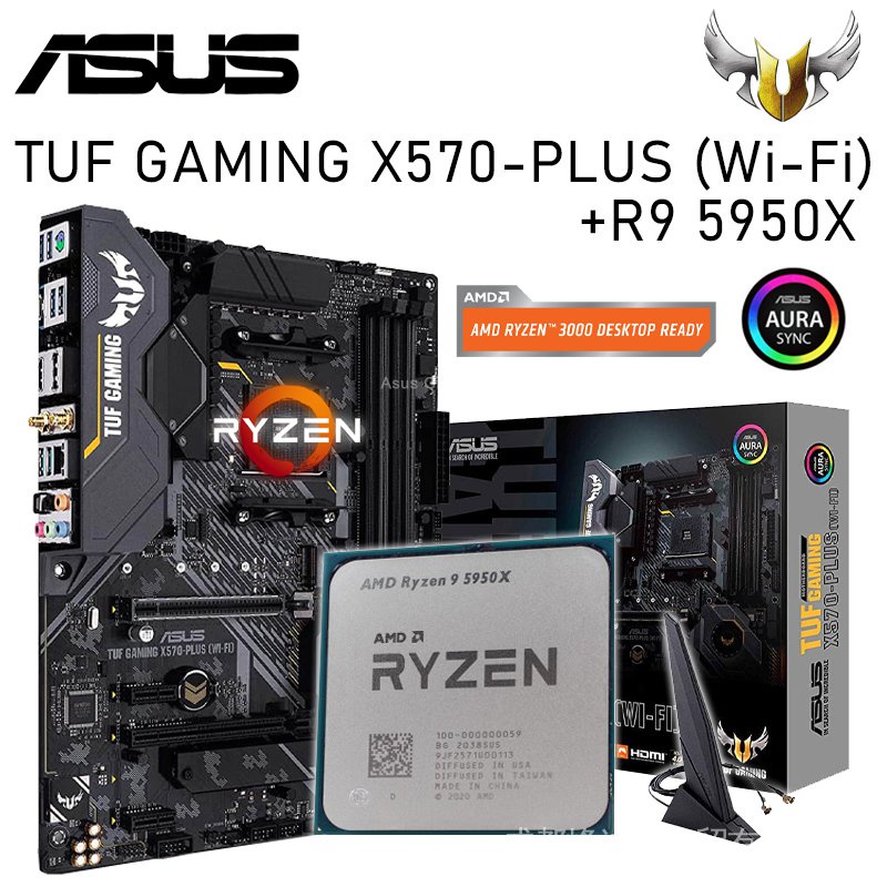 AM4 Asus TUF Gaming X570-PLUS AMD X570 WIth Ryzen 9 5950X Placa-mãe Combo Kit X570 De Para Jogos ...