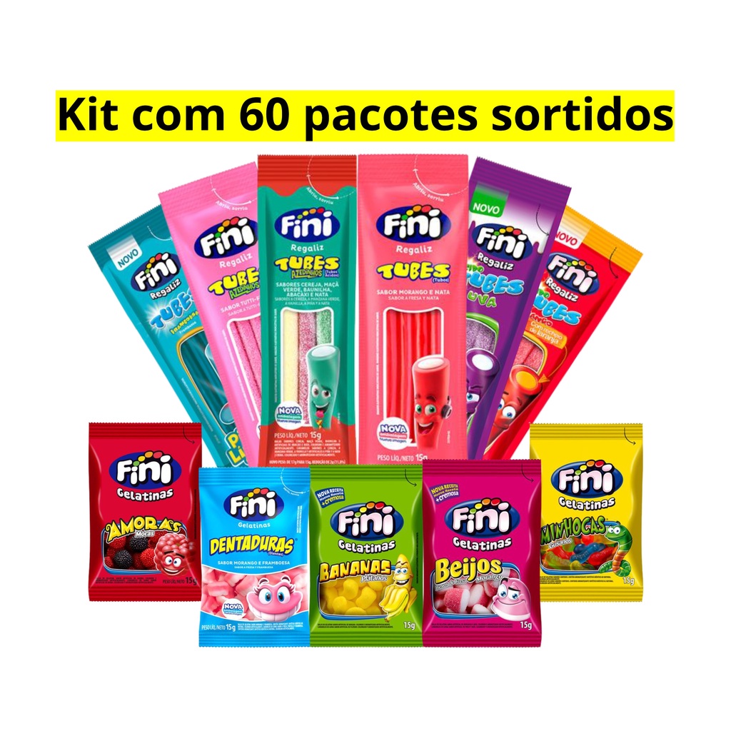 KIT Fini 60 PACOTES SORTIDOS, Tubes Sortidos de 15g cada | Shopee Brasil