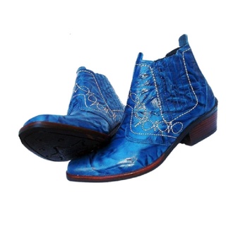 Bota Country Couro Legitimo Botina Masculina Cor Azul Solado Borracha ...