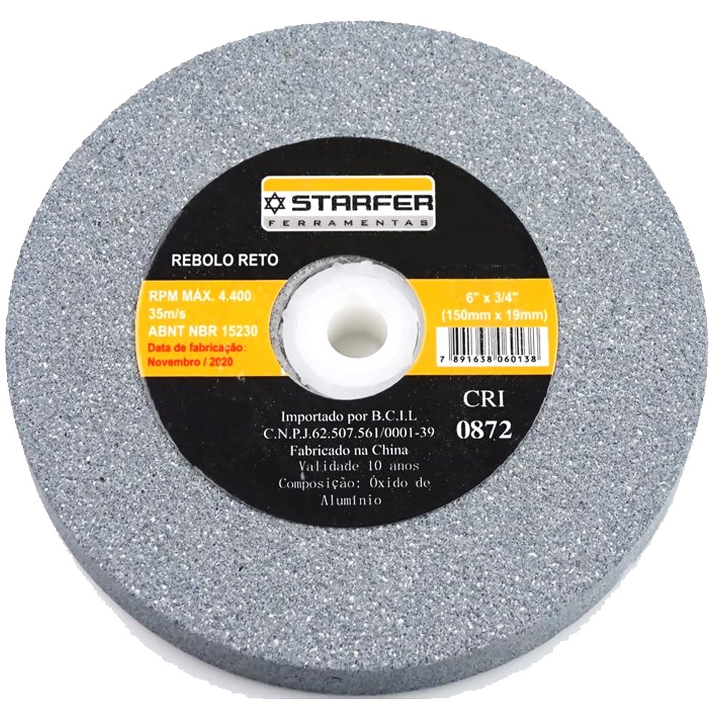 Rebolo Reto Afiar 6 x 3/4 Polegadas Grão 60 - Starfer | Shopee Brasil
